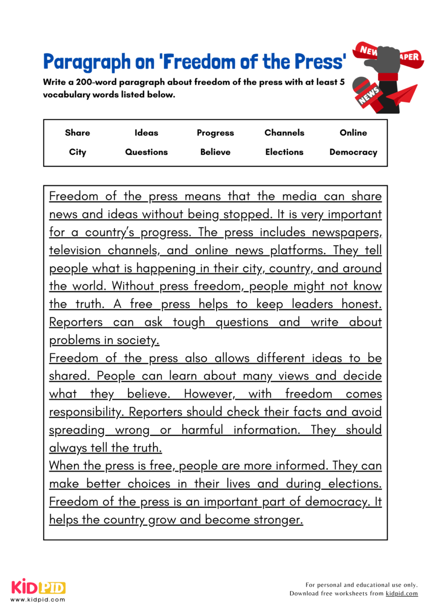 Paragraph on 'Freedom of the Press' - Kidpid