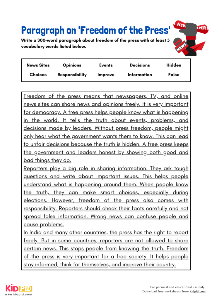 Paragraph on 'Freedom of the Press' - Kidpid