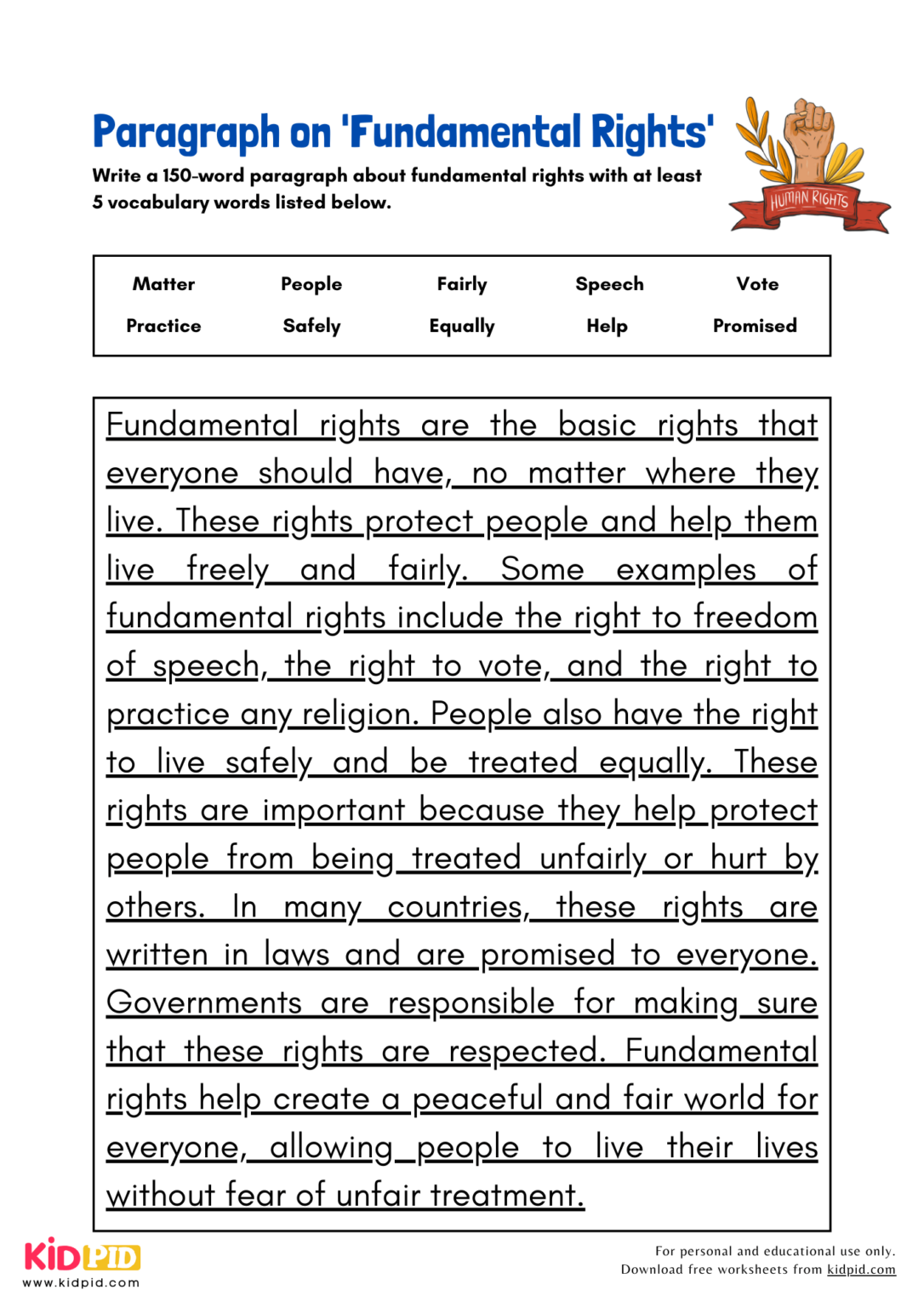 Paragraph on 'Fundamental Rights' - Kidpid