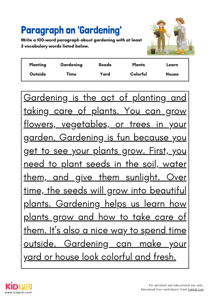 Paragraph on 'Gardening' - Kidpid