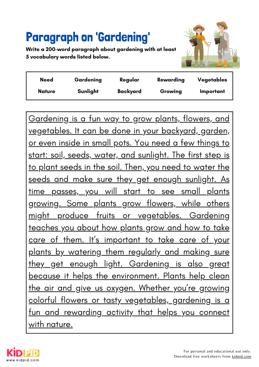 Paragraph on 'Gardening' - Kidpid