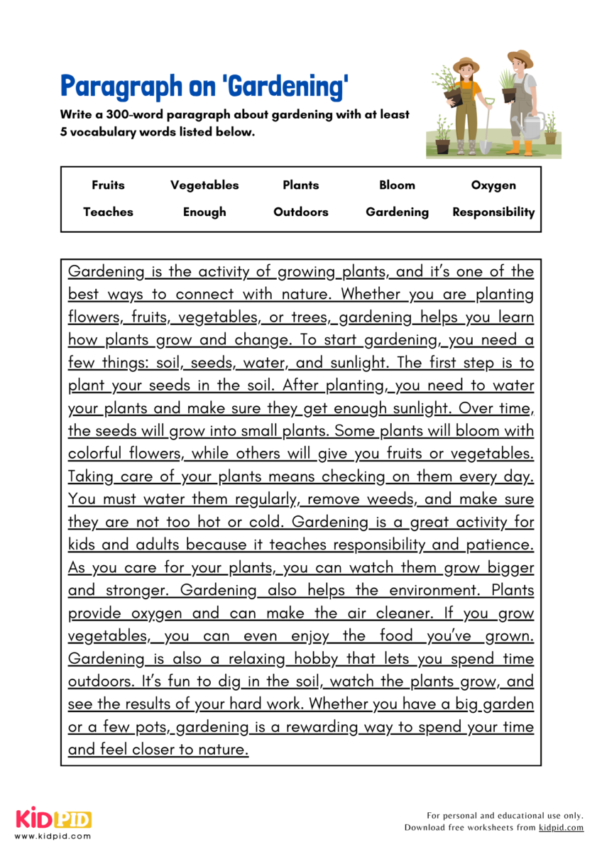 Paragraph on 'Gardening' - Kidpid