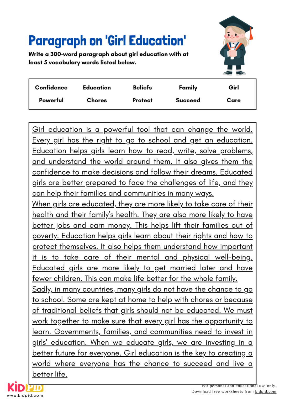Paragraph on 'Girl Education' - Kidpid