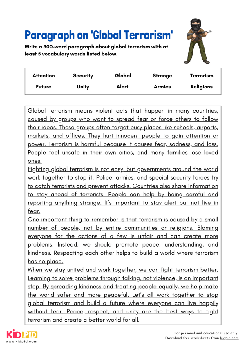 Paragraph on 'Global Terrorism' - Kidpid