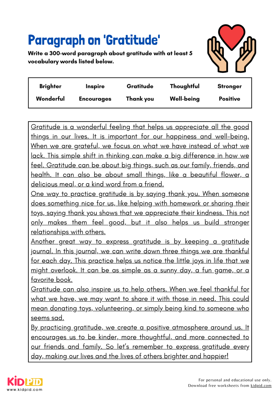 Paragraph on 'Gratitude' - Kidpid