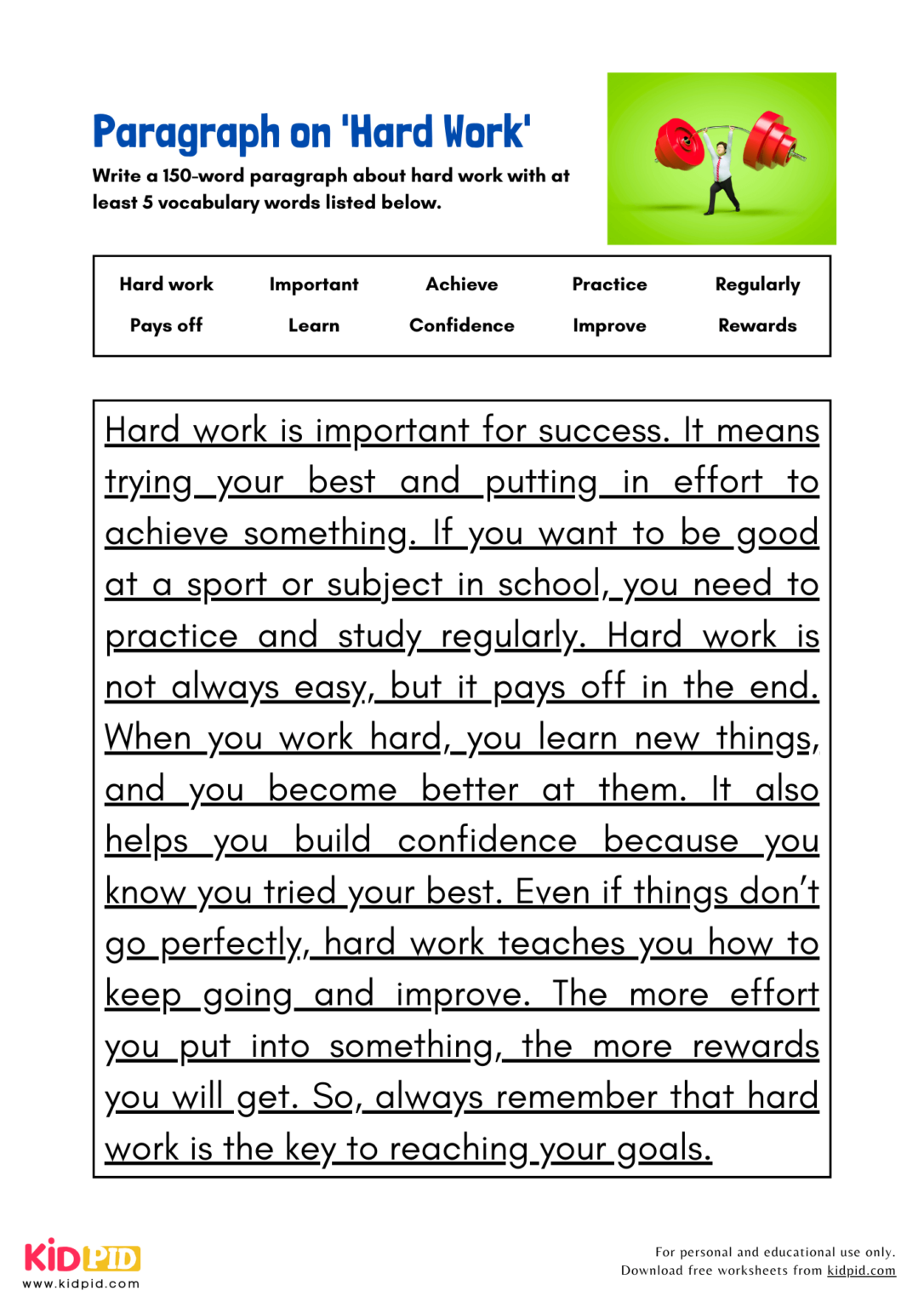 Paragraph on 'Hard Work' - Kidpid