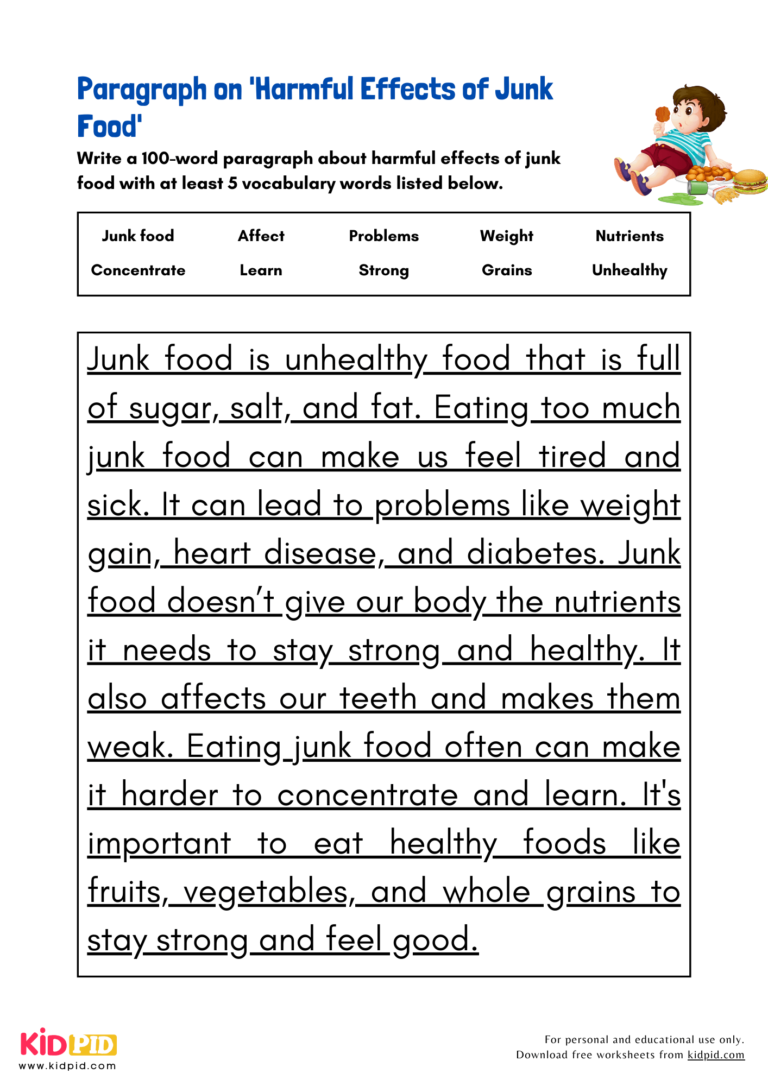 Paragraph on 'Harmful Effects of Junk Food' - Kidpid