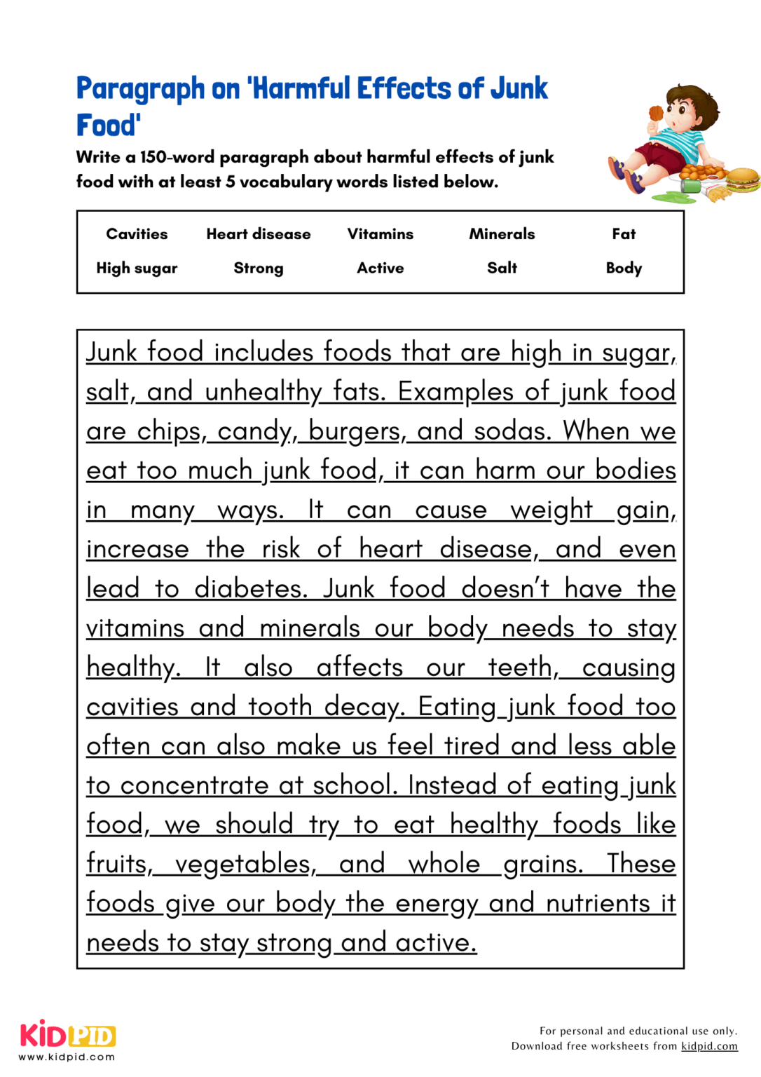 Paragraph on 'Harmful Effects of Junk Food' - Kidpid