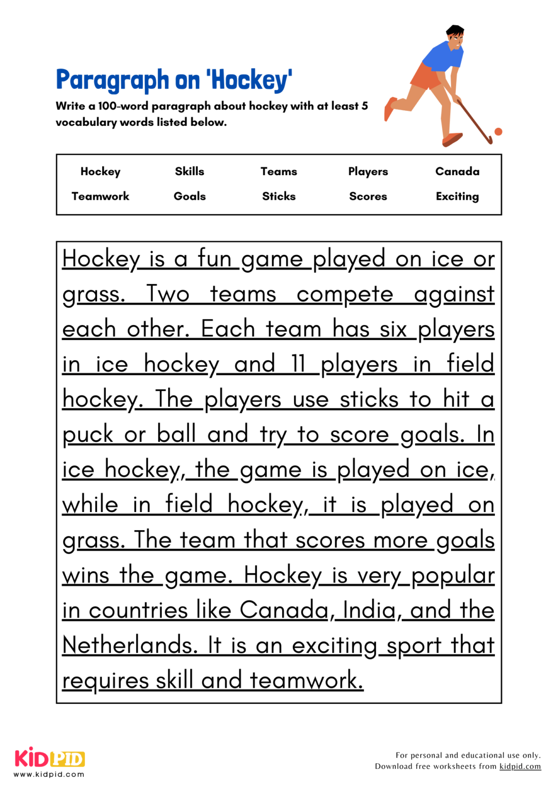 Paragraph on 'Hockey' - Kidpid