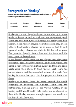 Paragraph on 'Hockey' - Kidpid
