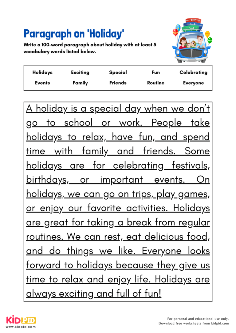 Paragraph on 'Holiday' - Kidpid