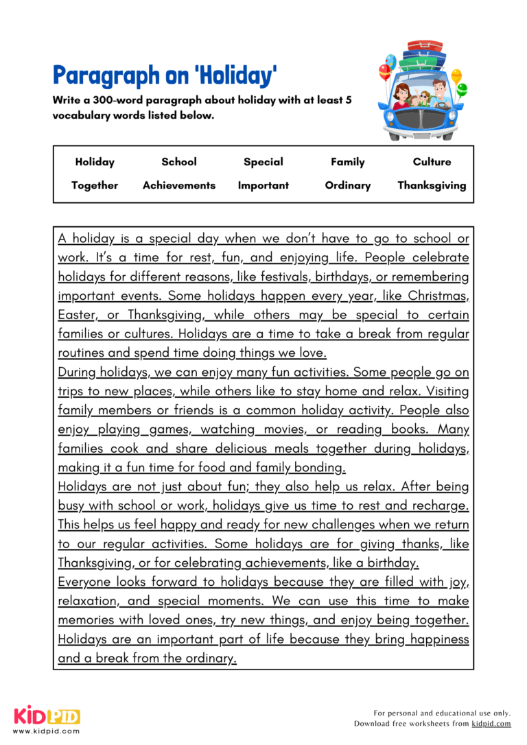 Paragraph on 'Holiday' - Kidpid