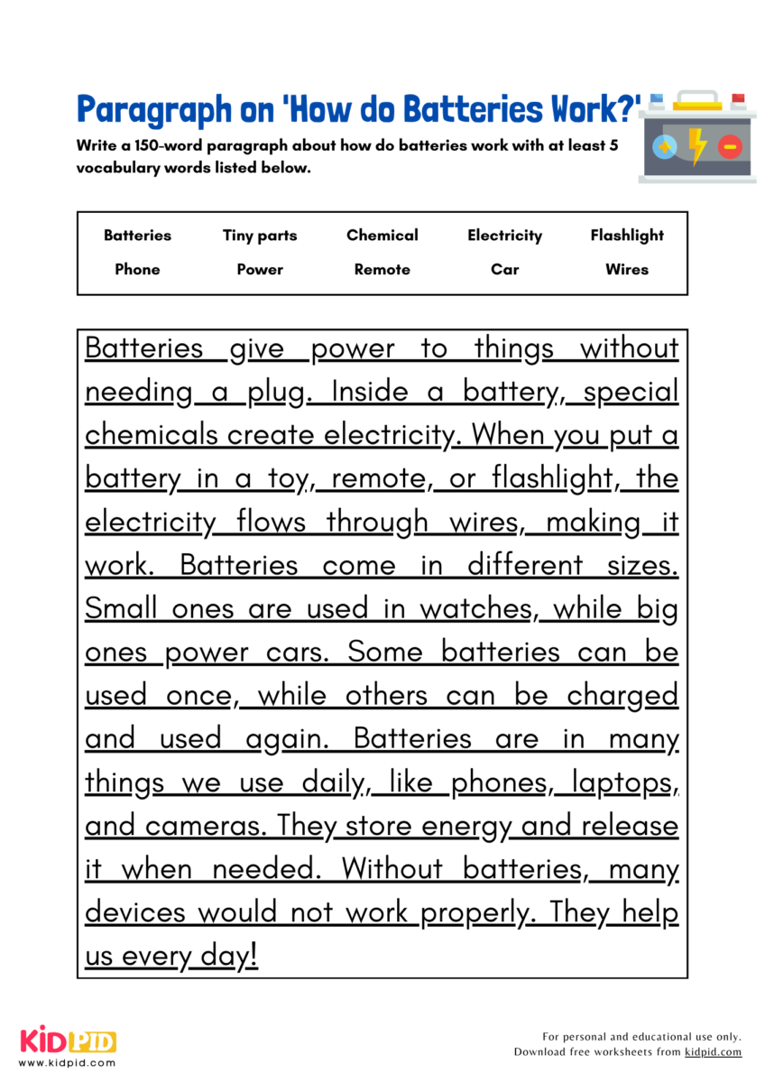 Paragraph on 'How do Batteries Work?' - Kidpid