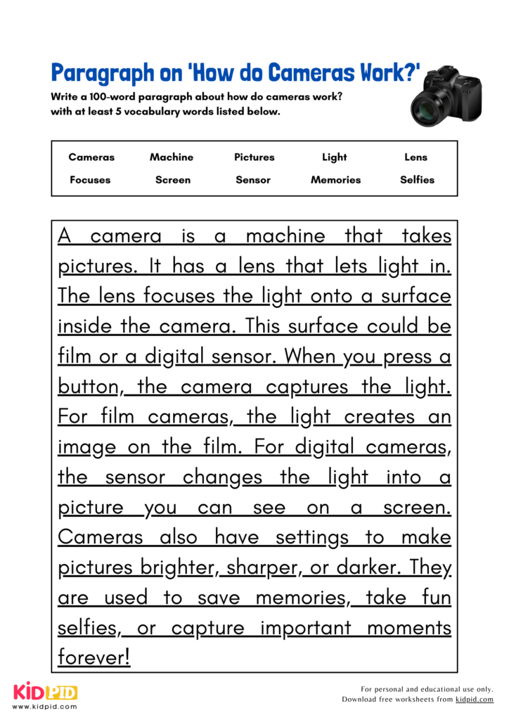 Paragraph on 'How do Cameras Work?' - Kidpid