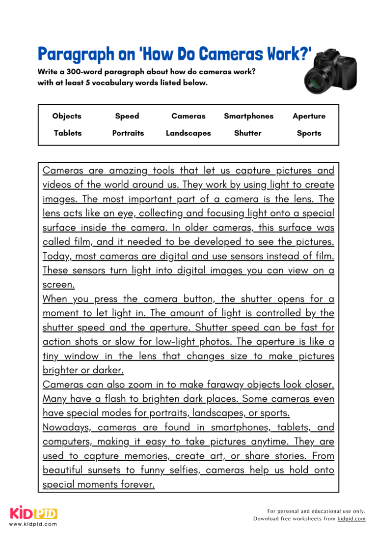 Paragraph on 'How do Cameras Work?' - Kidpid