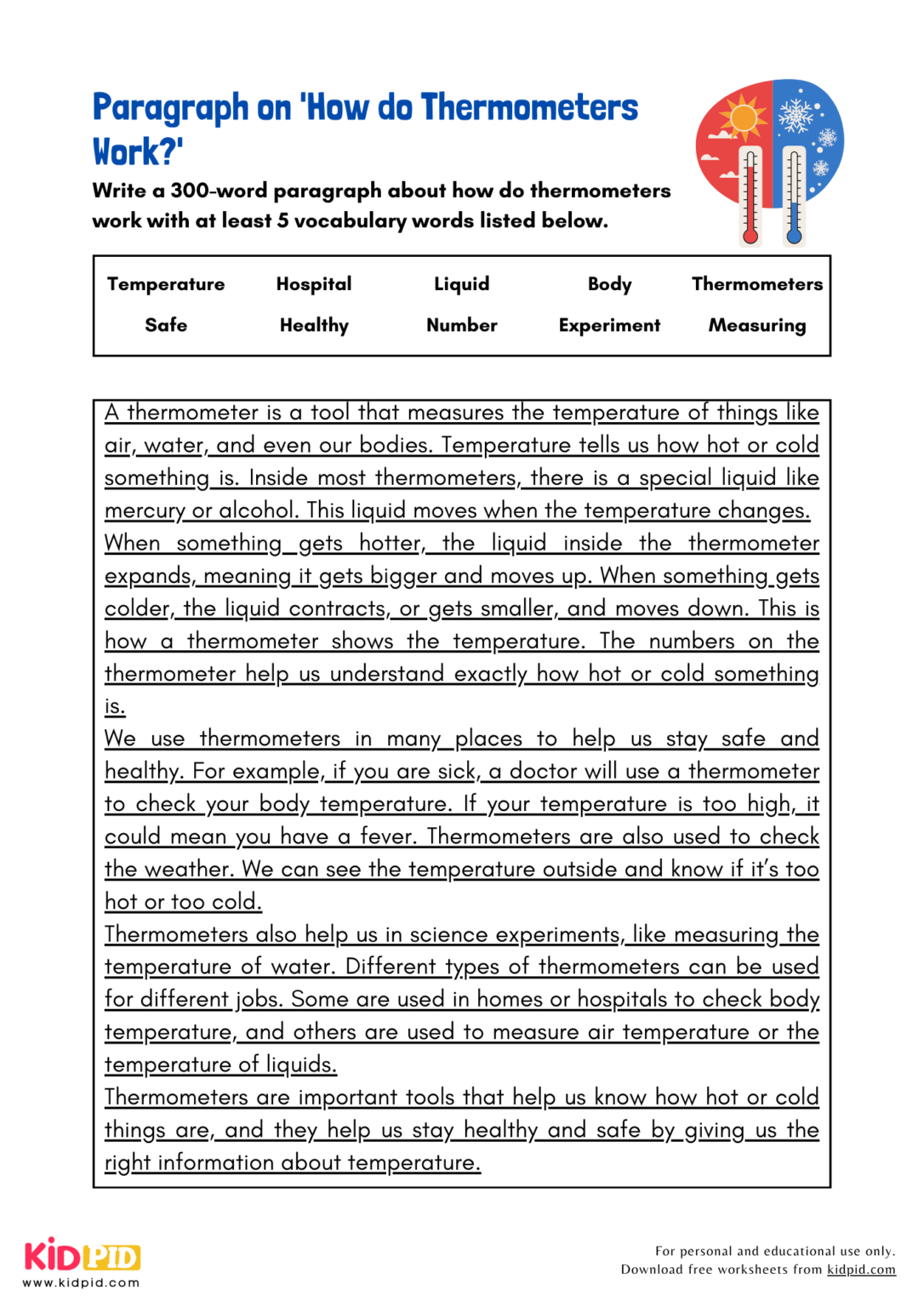 Paragraph on 'How do Thermometers Work?' - Kidpid