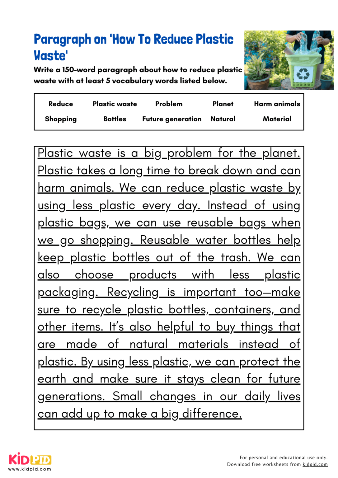 Paragraph on 'How To Reduce Plastic Waste' - Kidpid