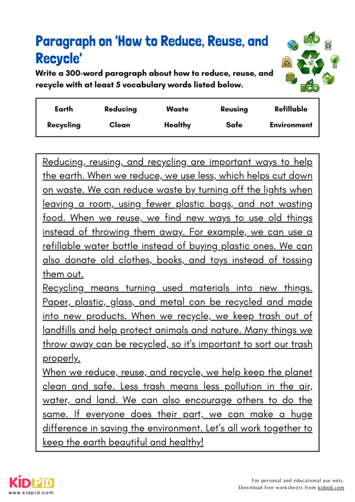 Paragraph on 'How to Reduce, Reuse, and Recycle' - Kidpid