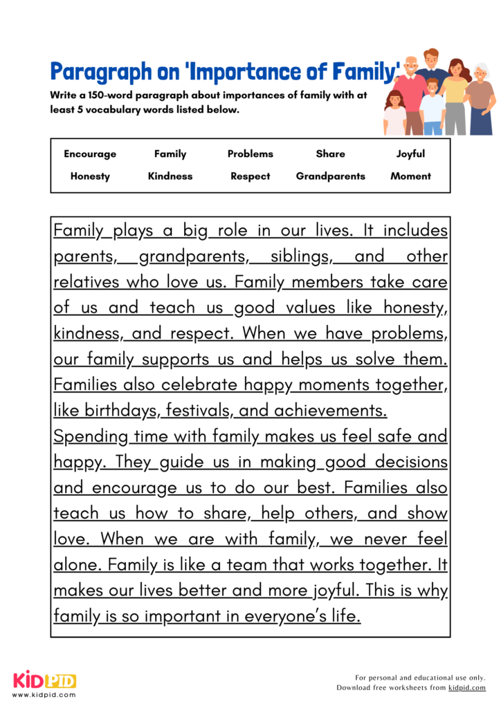 Paragraph on 'Importance of Family' - Kidpid