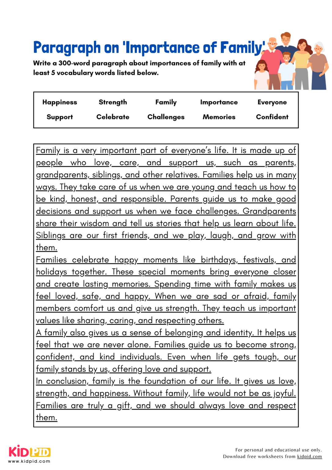 Paragraph on 'Importance of Family' - Kidpid