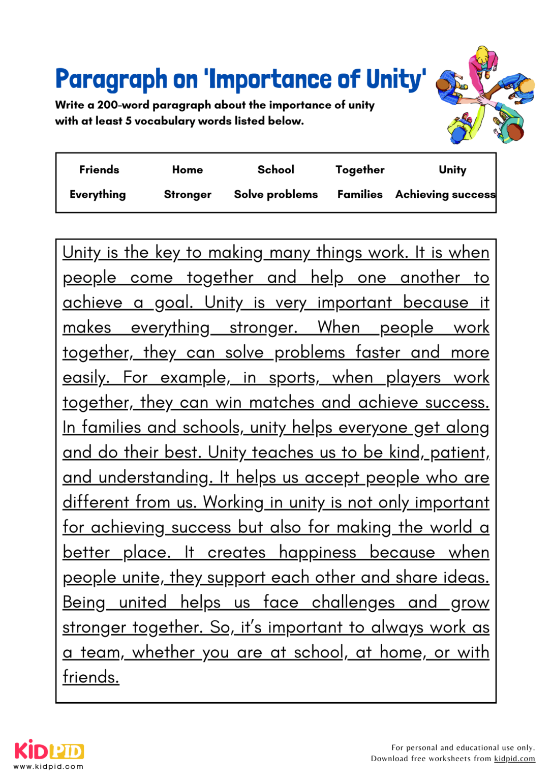 Paragraph on 'Importance of Unity' - Kidpid