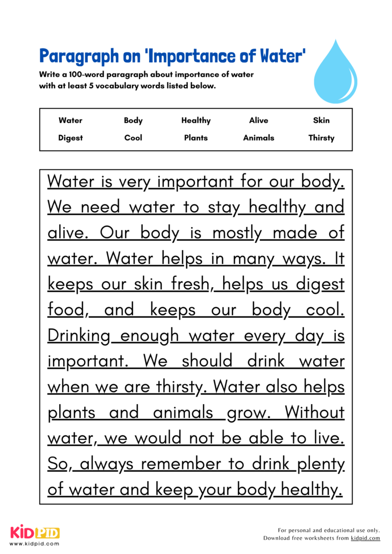 Paragraph on 'Importance of Water' - Kidpid