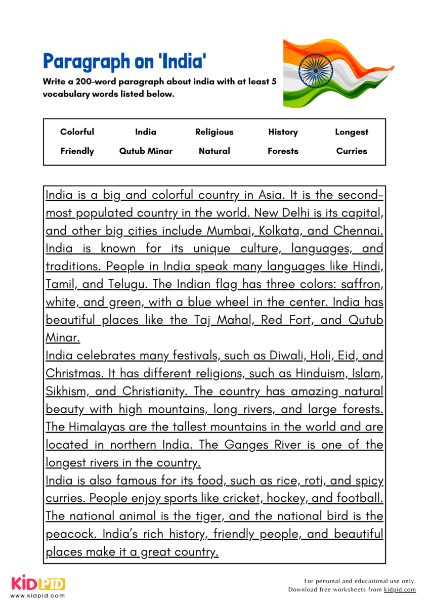 Paragraph on 'India' - Kidpid