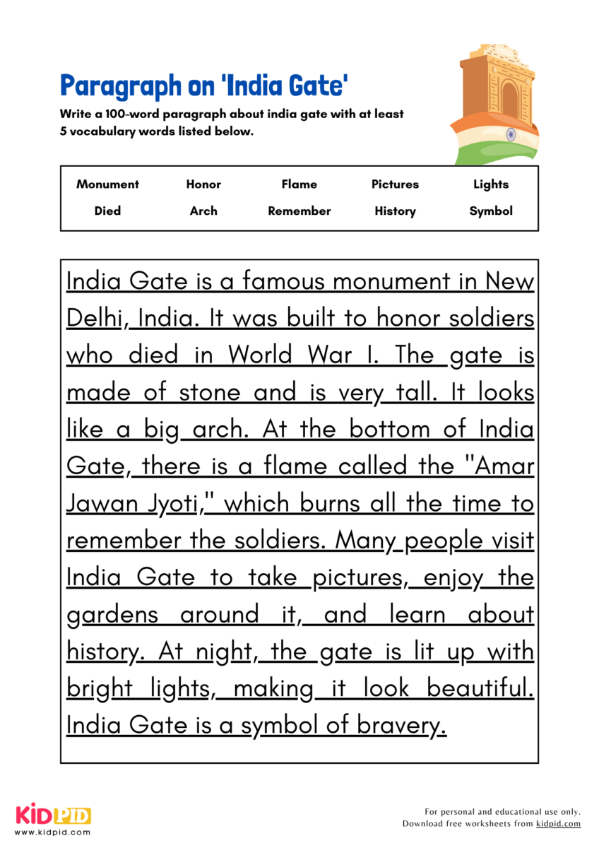 Paragraph on 'India Gate' - Kidpid