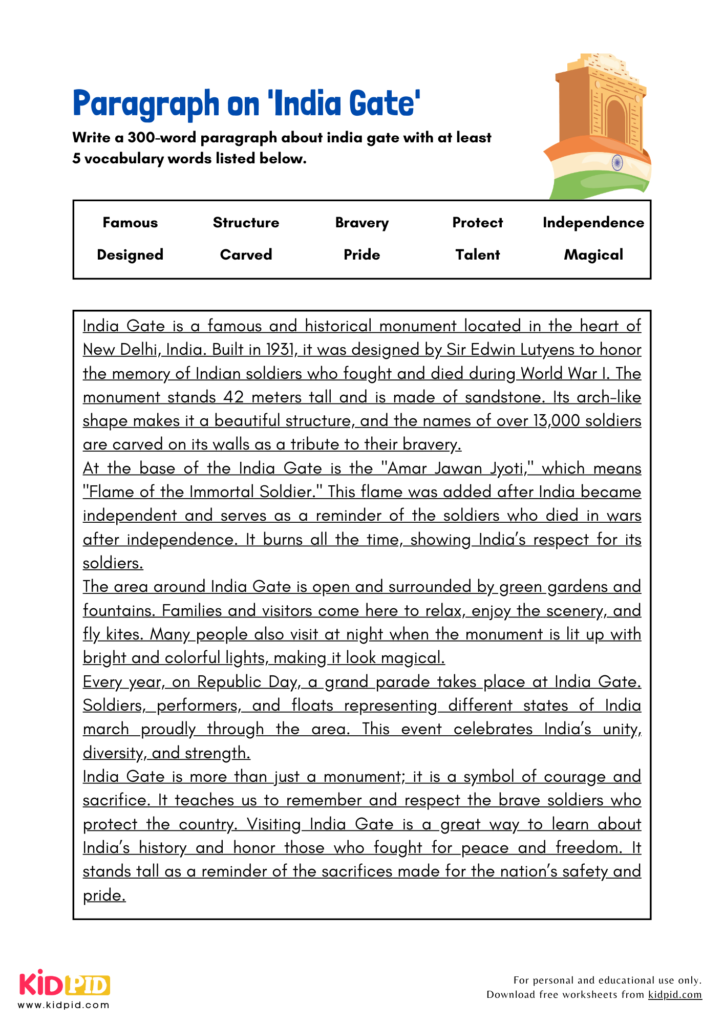 Paragraph on 'India Gate' - Kidpid
