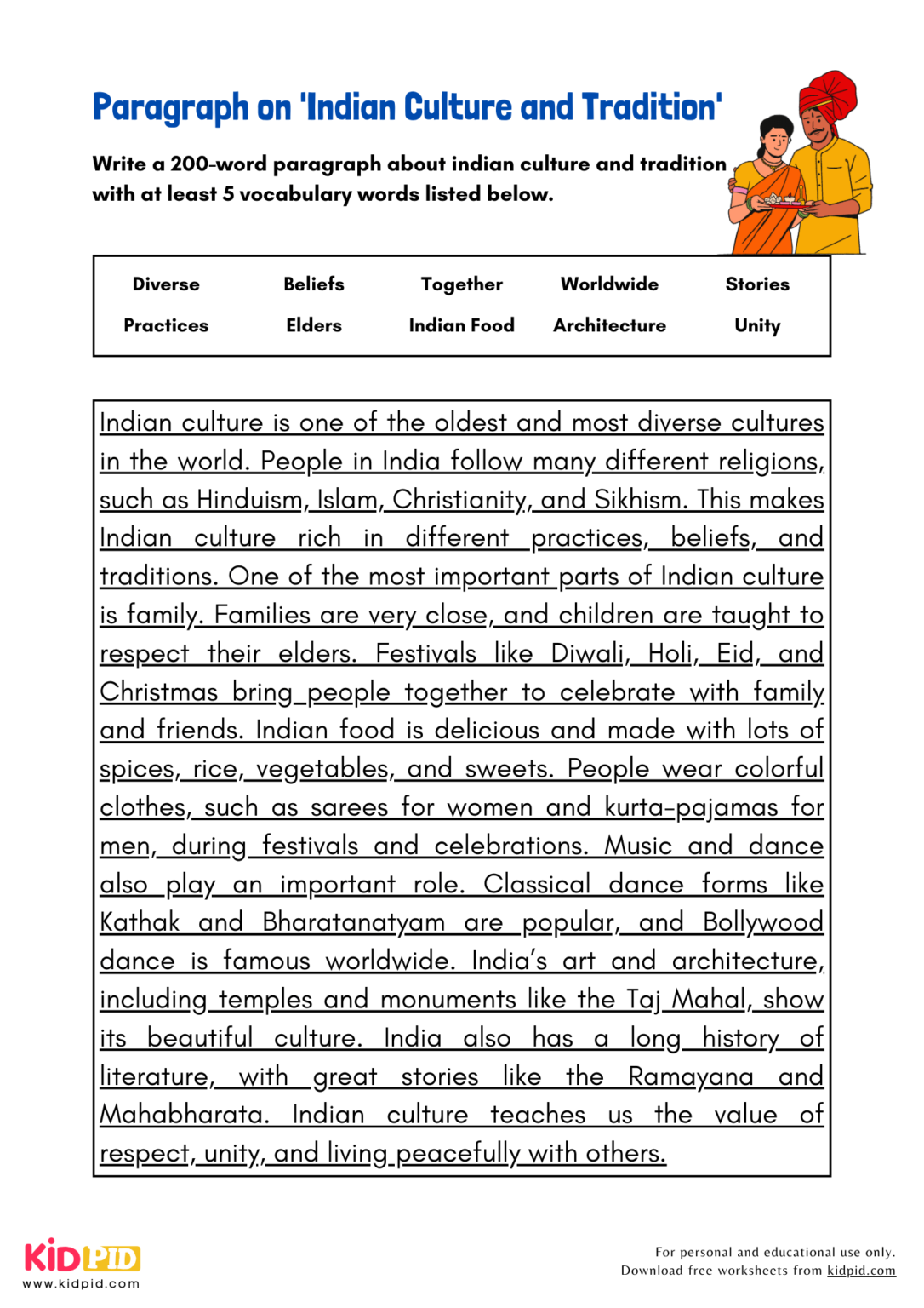 Paragraph on 'Indian Culture and Tradition' - Kidpid