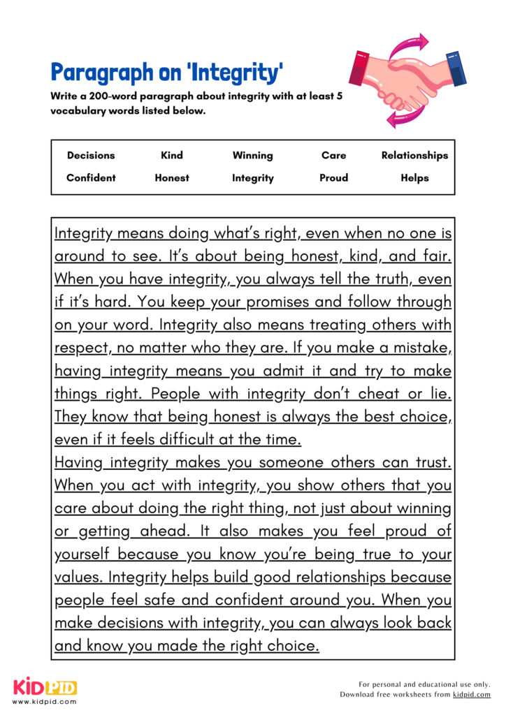 Paragraph on 'Integrity' - Kidpid