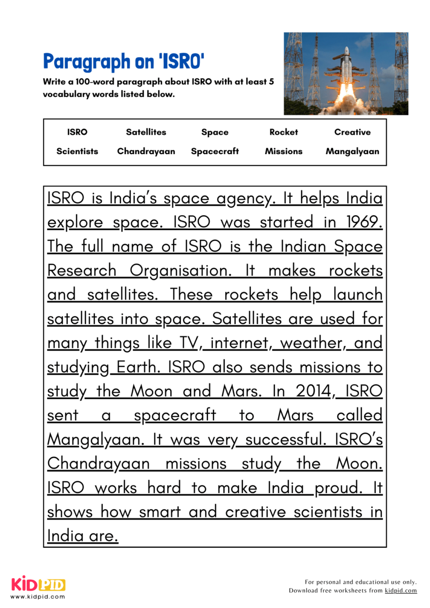 Paragraph on 'ISRO' - Kidpid
