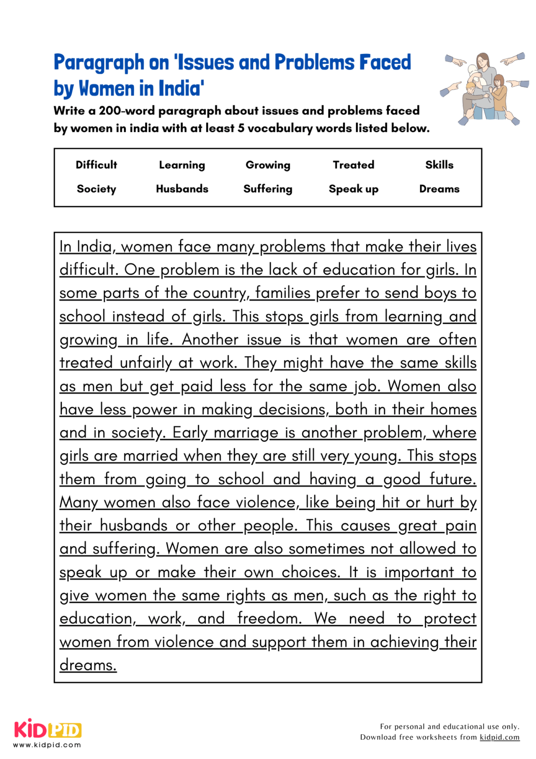 Paragraph on 'Issues and Problems Faced by Women in India' - Kidpid