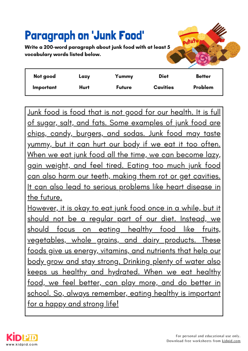 Paragraph on 'Junk Food' - Kidpid