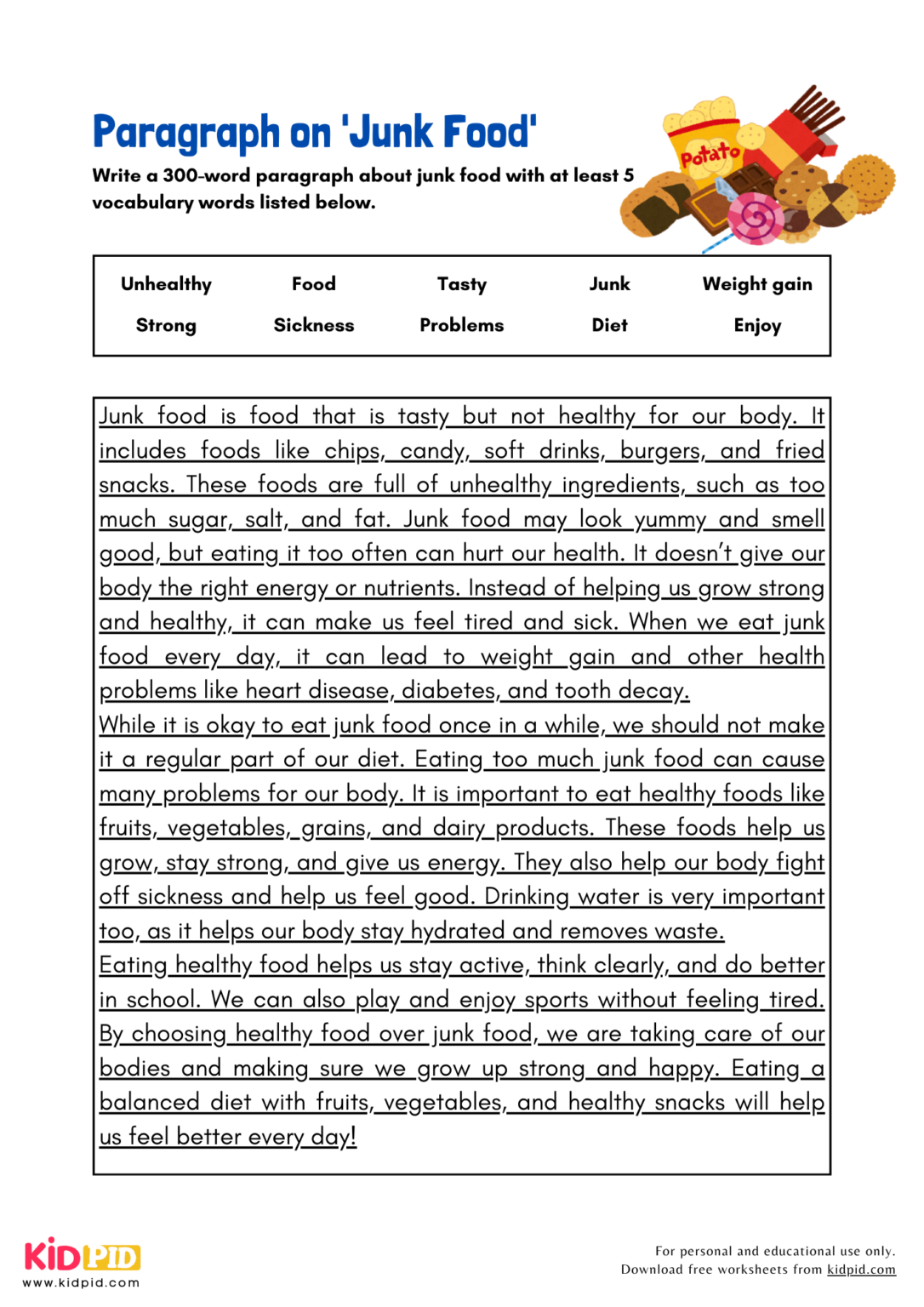 Paragraph on 'Junk Food' - Kidpid