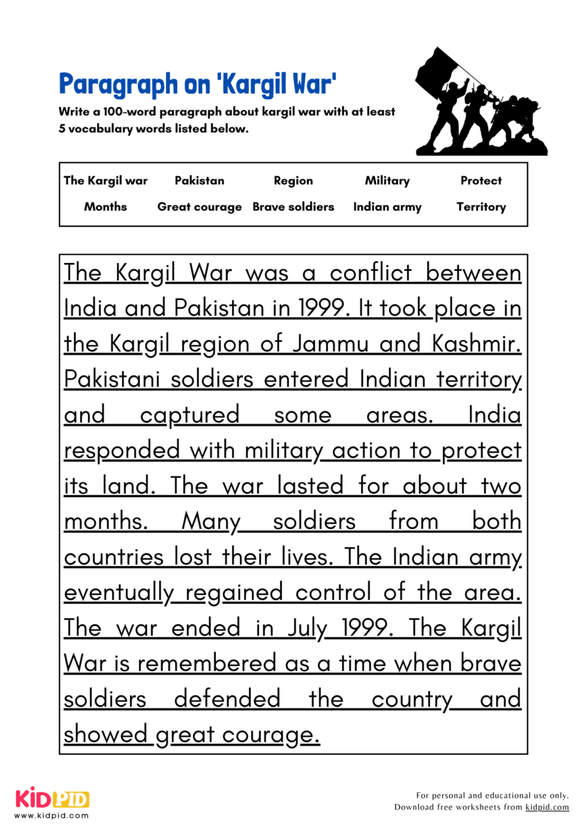 Paragraph on 'Kargil War' - Kidpid