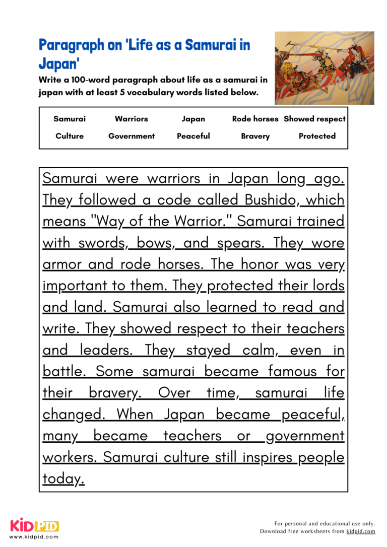 Paragraph on 'Life as a Samurai in Japan' - Kidpid