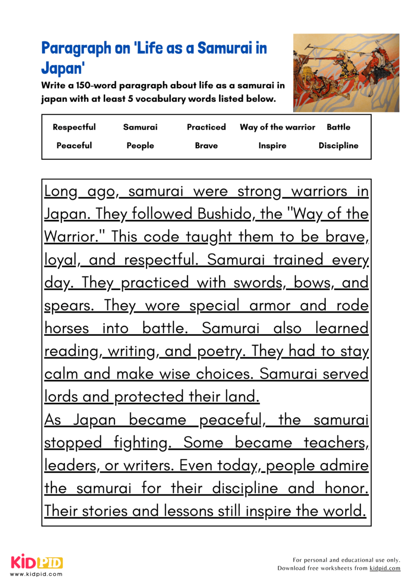 Paragraph on 'Life as a Samurai in Japan' - Kidpid