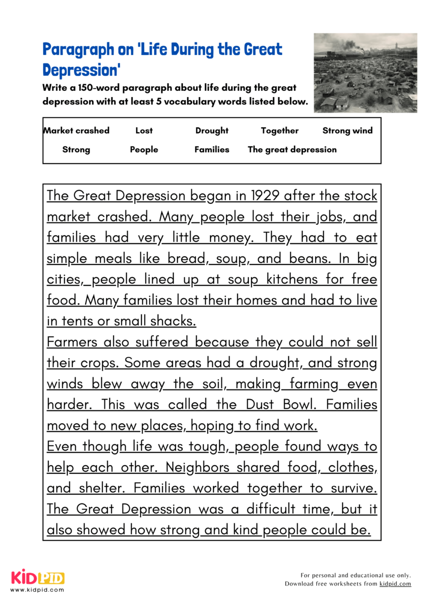 Paragraph on 'Life During the Great Depression' - Kidpid