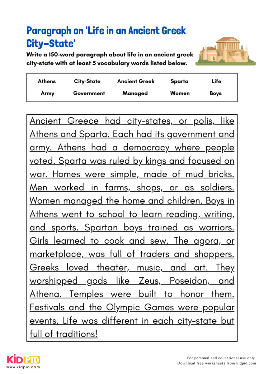 Paragraph on 'Life in an Ancient Greek City-State' - Kidpid