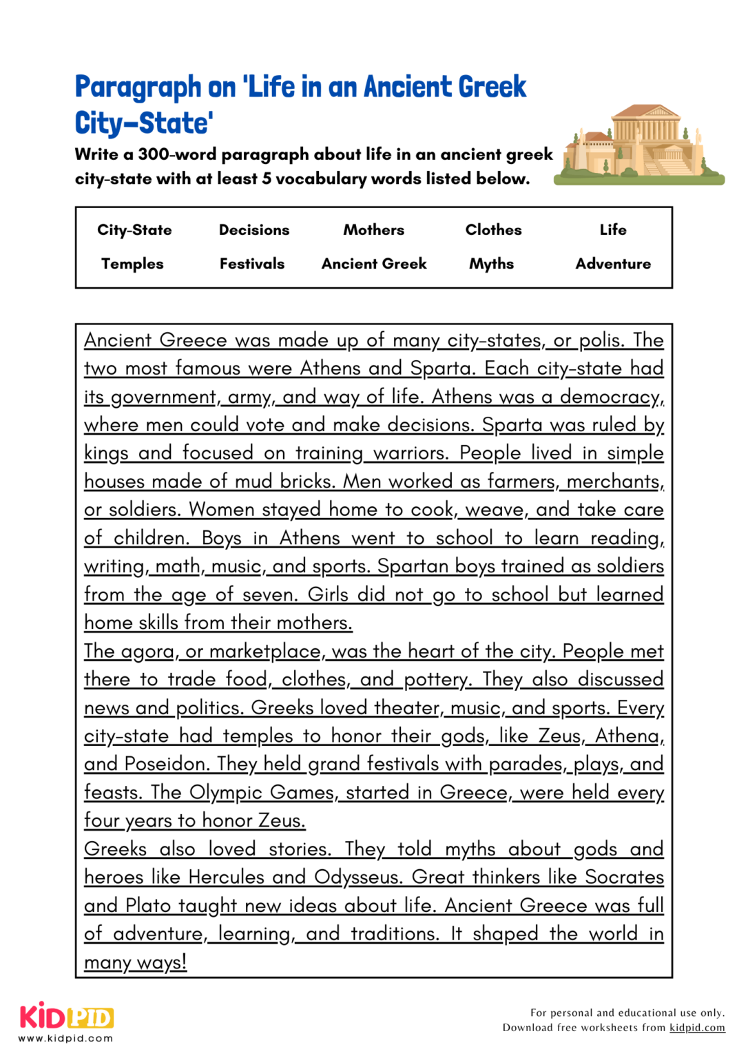 Paragraph on 'Life in an Ancient Greek City-State' - Kidpid