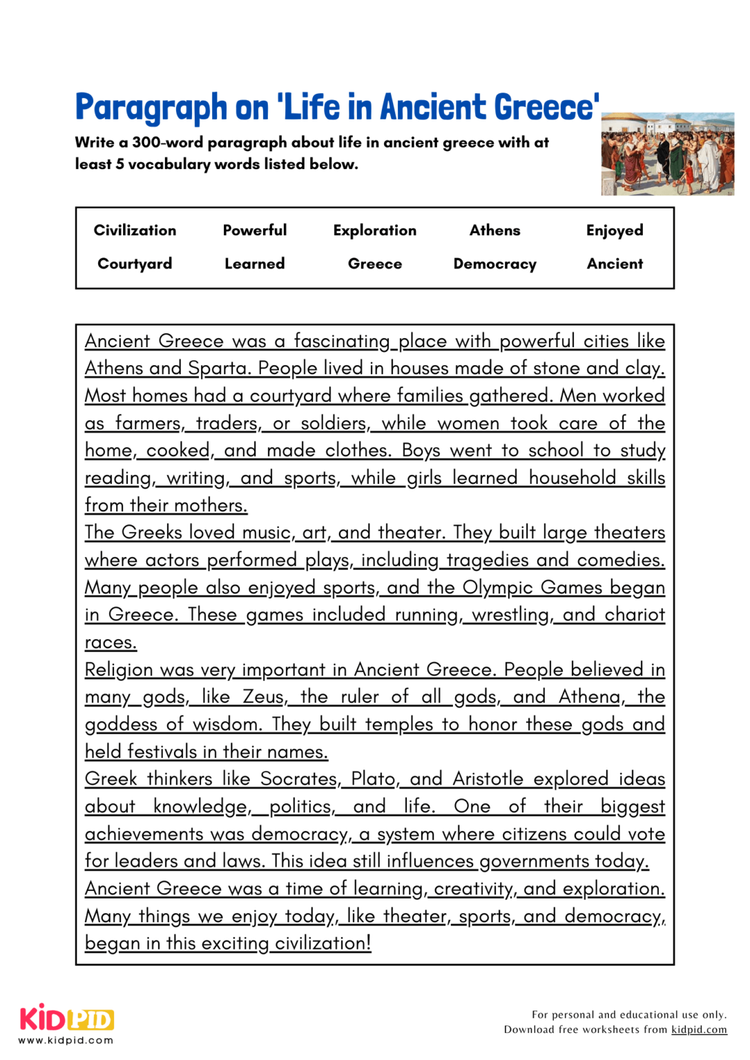 Paragraph on 'Life in Ancient Greece' - Kidpid
