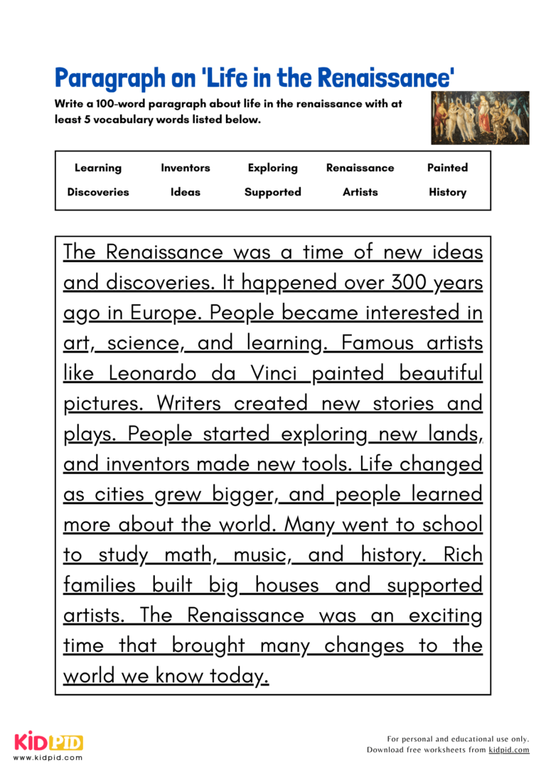 Paragraph on 'Life in the Renaissance' - Kidpid