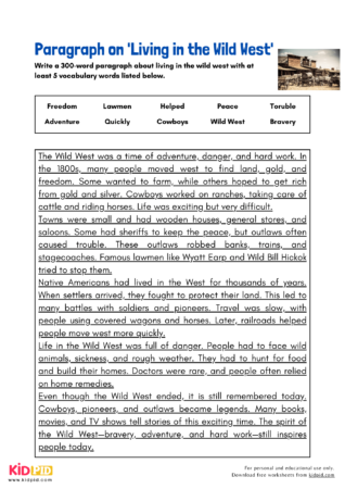 Paragraph on 'Living in the Wild West' - Kidpid