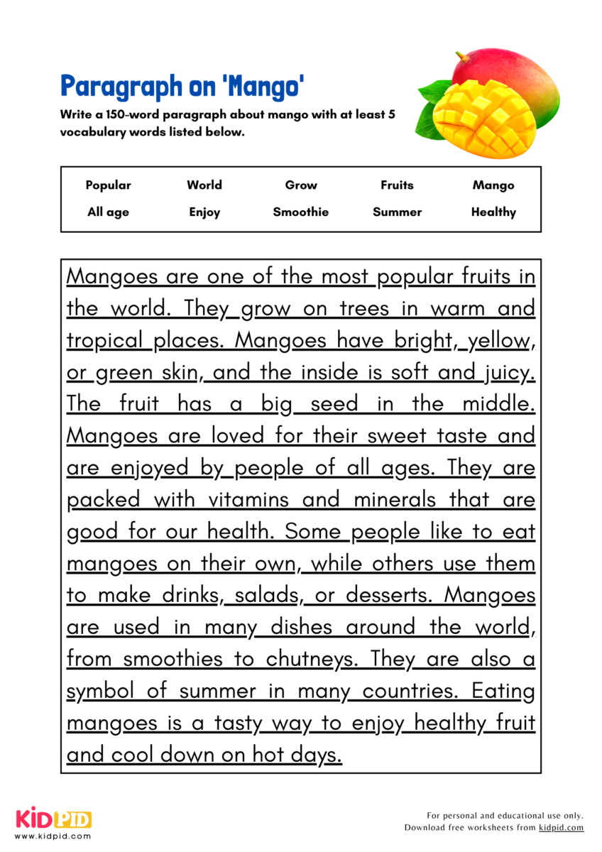 Paragraph on 'Mango' - Kidpid