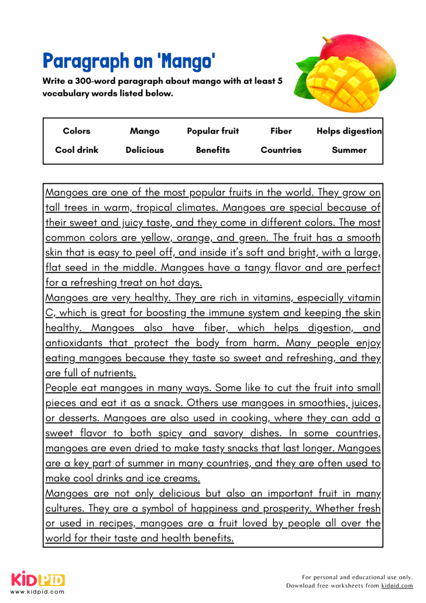 Paragraph on 'Mango' - Kidpid