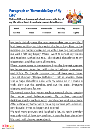 Paragraph on 'Memorable Day of My Life' - Kidpid