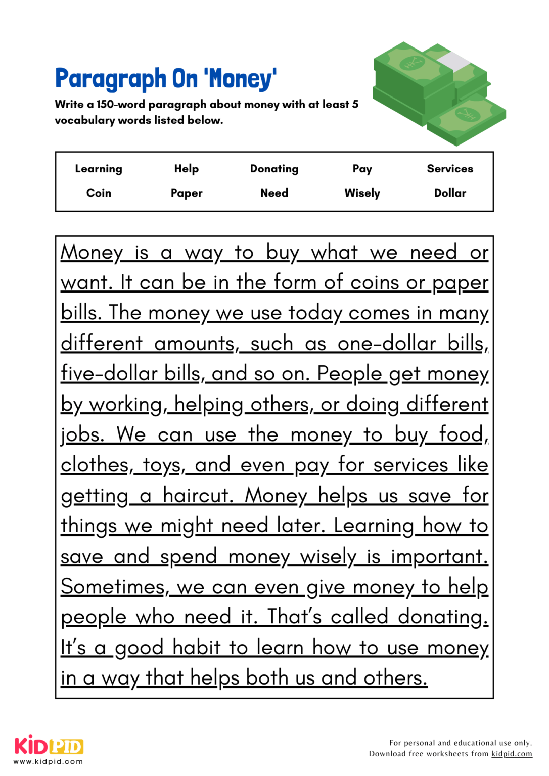 Paragraph on 'Money' - Kidpid