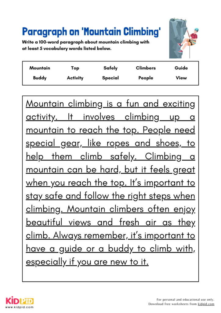 Paragraph on 'Mountain Climbing' - Kidpid