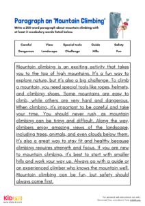 Paragraph on 'Mountain Climbing' - Kidpid
